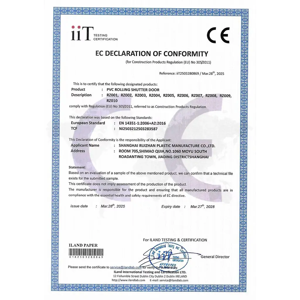 RUIZHAN pvc tambour door kit obtain 1 reliable CE Certificate